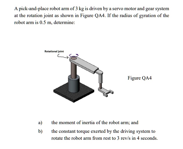 SOLVED: A pick-and-place robot arm of 3 kg is driven by a servo motor ...