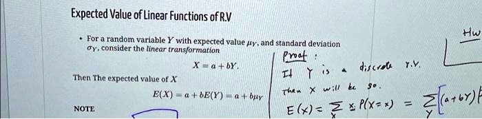 [GET ANSWER] Expected Value of Linear Functions of R.V • For a random variable Y with expected ...