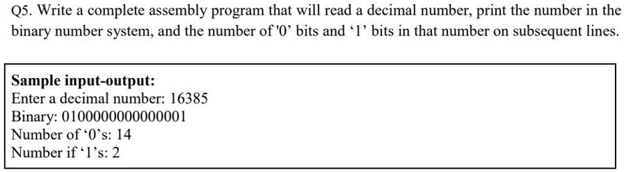 Solved 05 Write A Complete Assembly Program That Will Read A Decimal Number Print The Number 6201