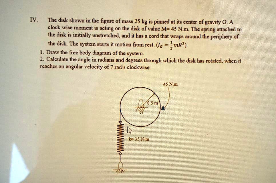 SOLVED: IV. The disk shown in the figure has a mass of 25 kg and is ...