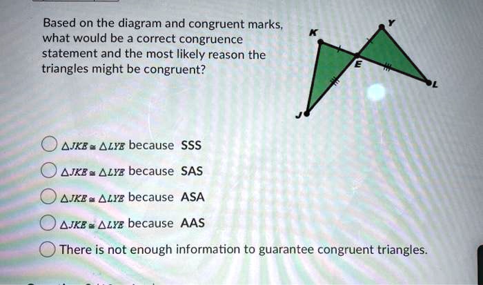 SOLVED: Based on the diagram and congruent marks, what would be a correct congruence statement ...