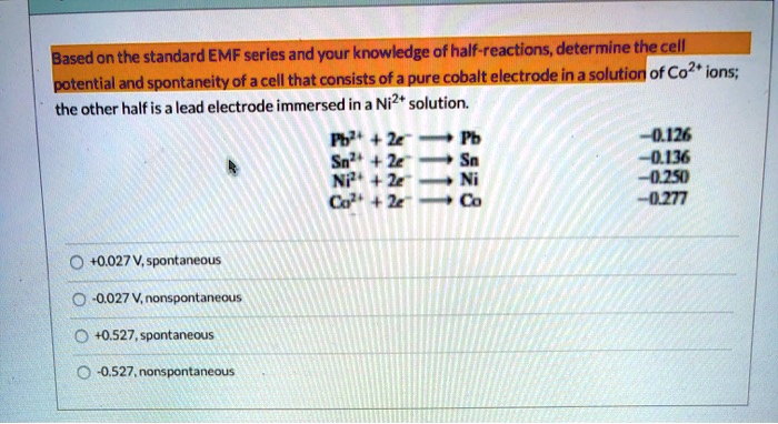 SOLVED: Based on the standard EMF series and your knowledge of half ...