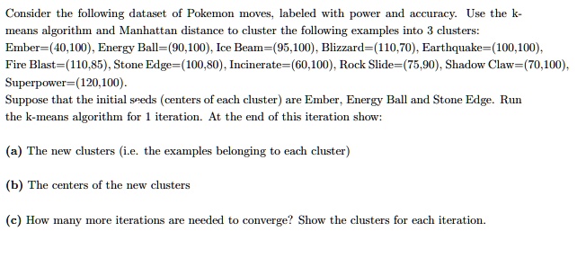 SOLVED: Consider the following dataset of Pokemon moves labeled with power and accuracy: Use the ...