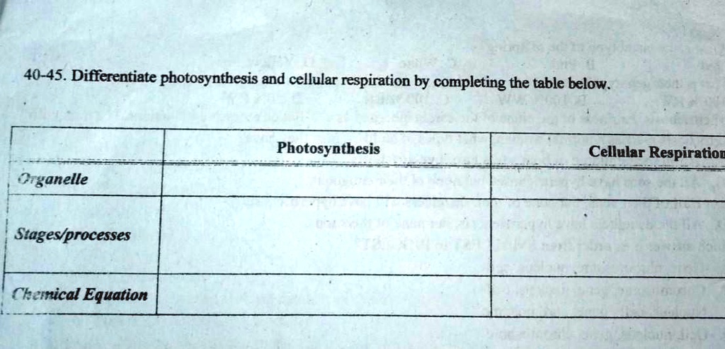 40-45. Differentiate photosynthesis and cellular respiration by ...
