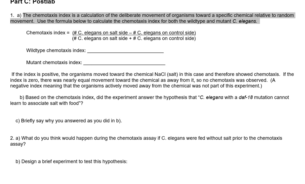 SOLVED: a) The chemotaxis index is a calculation of the deliberate ...