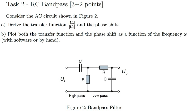 SOLVED: Task 2 RC Bandpass [3+2 points] Consider the AC circuit shown in Figure 2. Derive the ...
