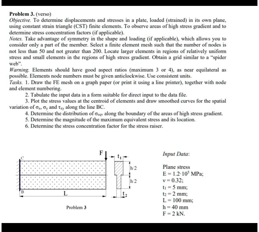 SOLVED: Problem 3. (verso) Objective. To determine displacements and stresses in a plate, loaded ...
