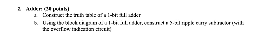 Solved 2 Adder 20 Points A Construct The Truth Table Of A 1 Bit Full Adder B Using The