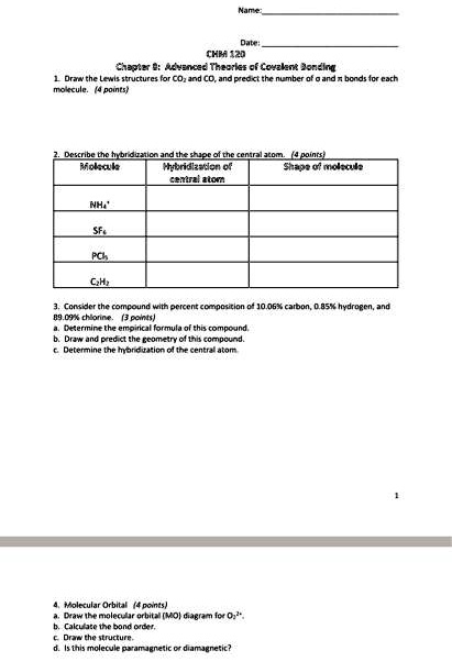 chm 120 chapter 8 advanced theories of covalent bonding 1 draw the ...
