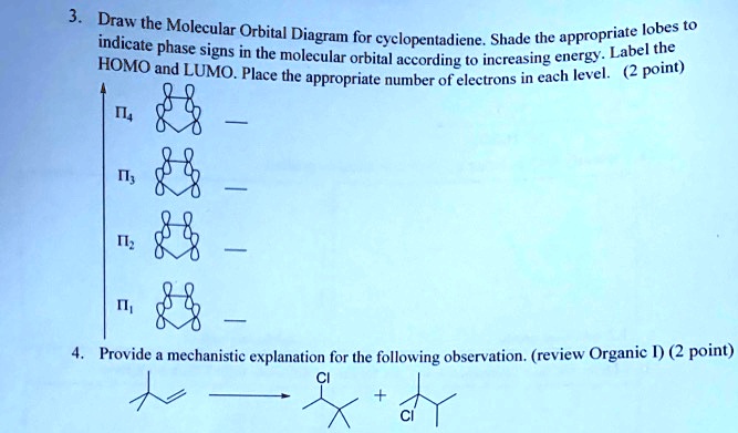 SOLVED: Draw the Molecular Orbital Diagram for cyclopentadiene. Shade ...