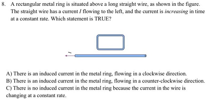 SOLVED: A rectangular metal ring is situated above a long straight wire as shown in the figure ...