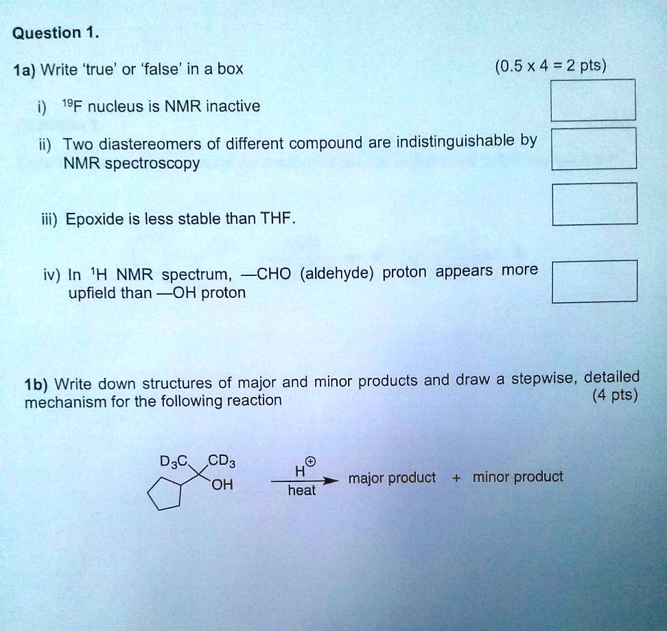 SOLVED: Question 1, Ia) Write 'true or 'false in a box (0.5 x 4 =2 pts ...