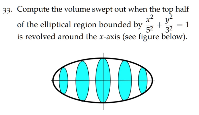 33 compute the volume swept out when the top half x2 y2 of the ...