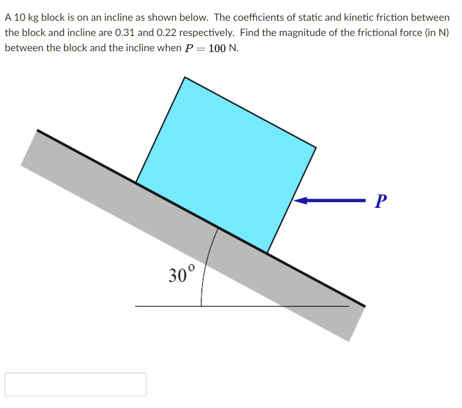 a 10 kg block is on an incline as shown below the coefficients of static and kinetic friction ...