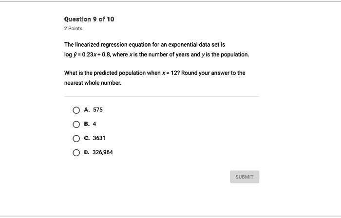 The linearized regression equation for an exponential data...