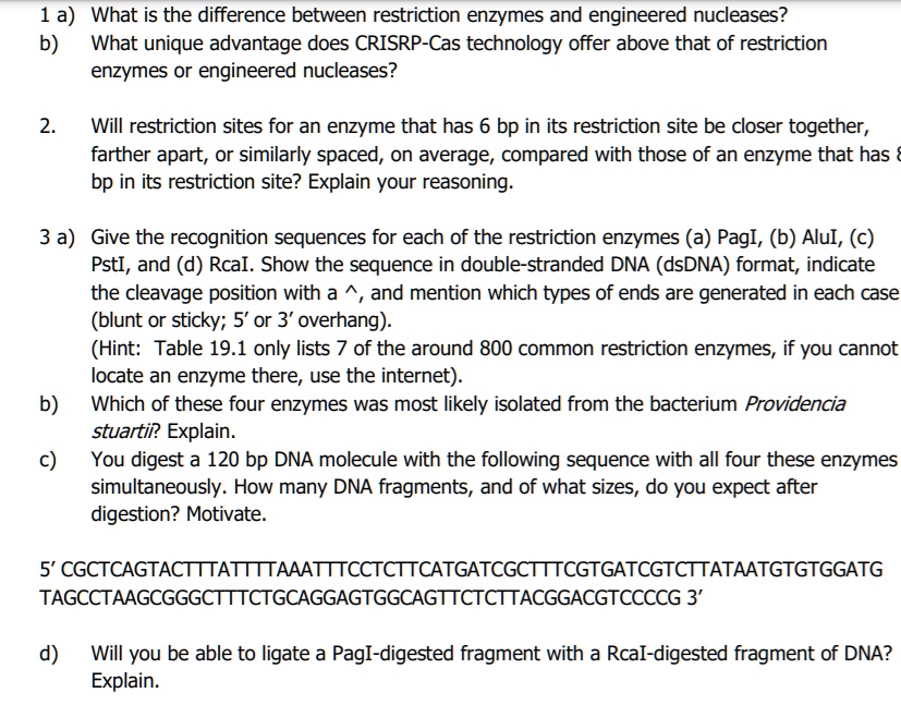 1 a what is the difference between restriction enzymes and engineered ...