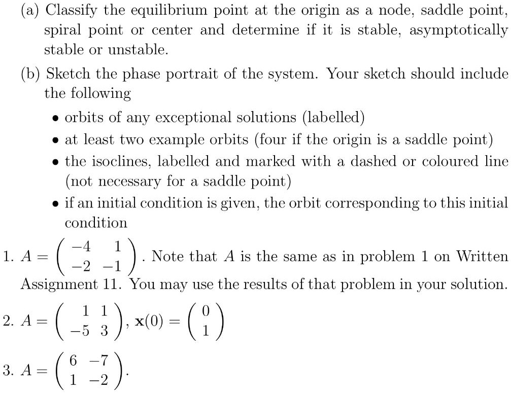 SOLVED: (a) Classify the equilibrium point at the origin as a node; saddle point, spiral point ...
