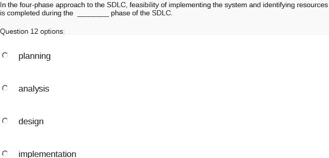 In the four-phase approach to the SDLC, feasibility of implementing the system and identifying ...