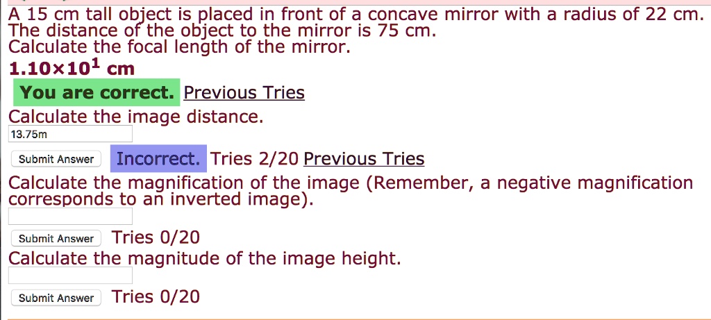 SOLVED: A 15 cm tall object is placed in front of a concave mirror with ...