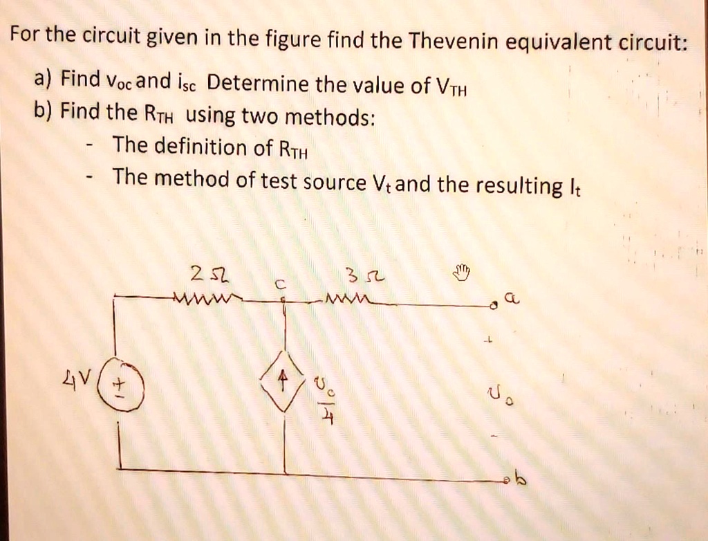 . For the circuit given in the figure find the Thevenin equivalent circuit: a) Find Vocand isc ...