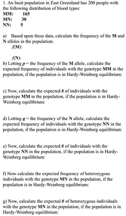 an inuit population in east greenland has 200 people with the following ...