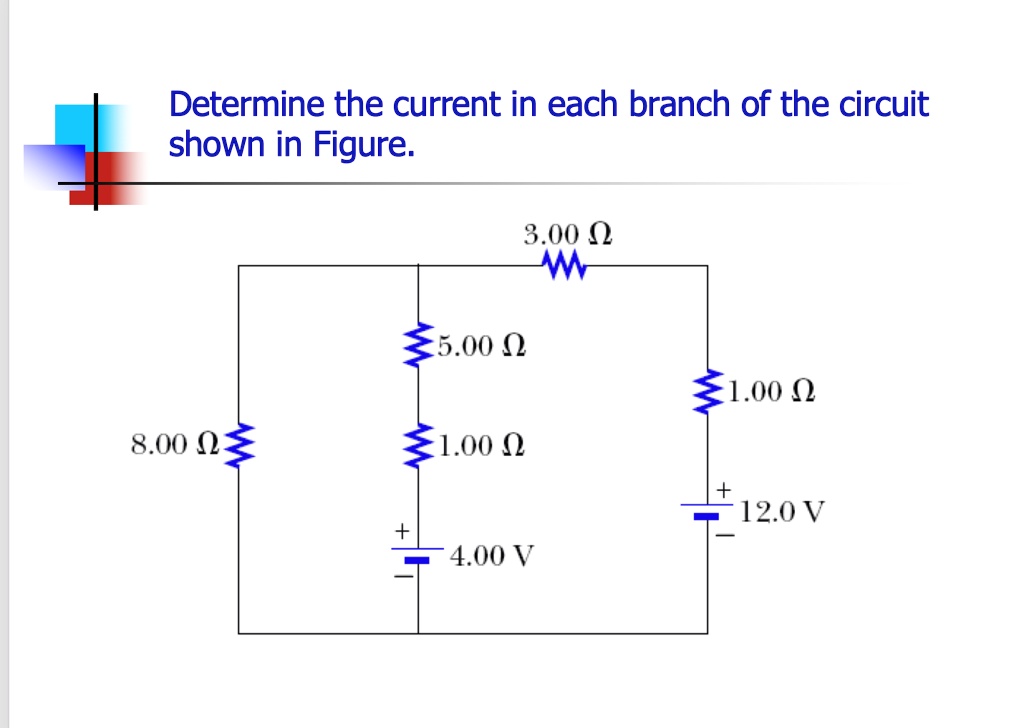 SOLVED: Determine the current in each branch of the circuit shown in ...
