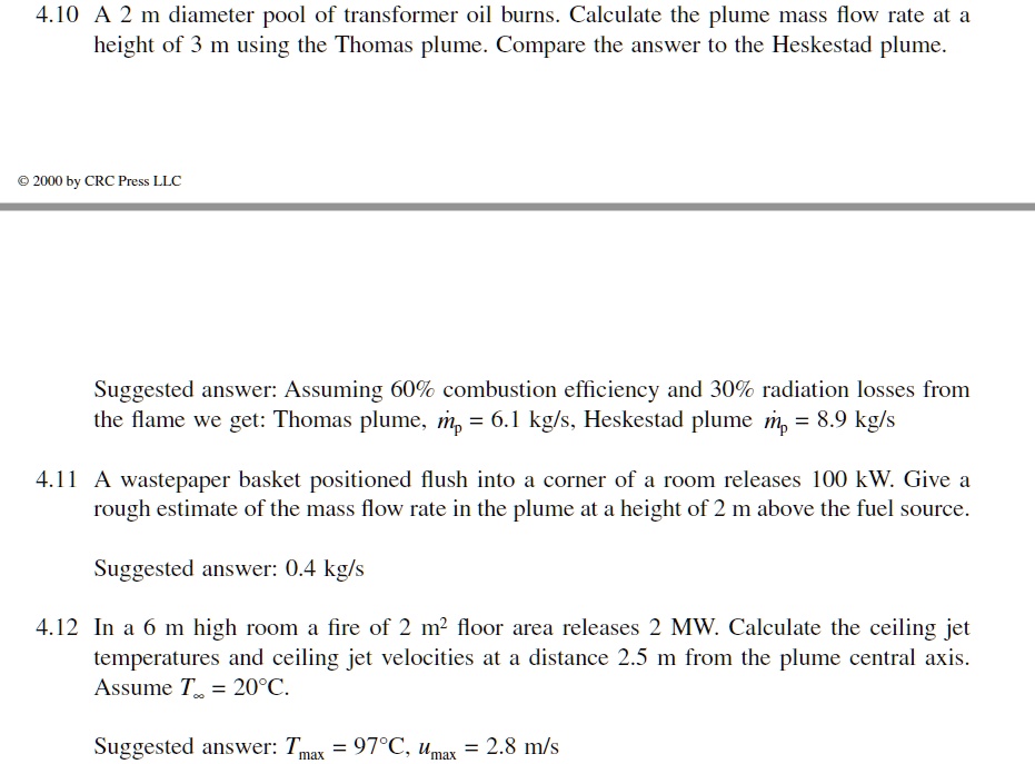 4.10 A 2 m diameter pool of transformer oil burns. Calculate the plume ...