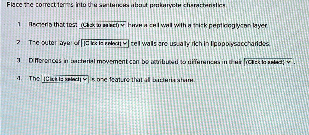 Place the correct terms into the sentences about prokaryote ...