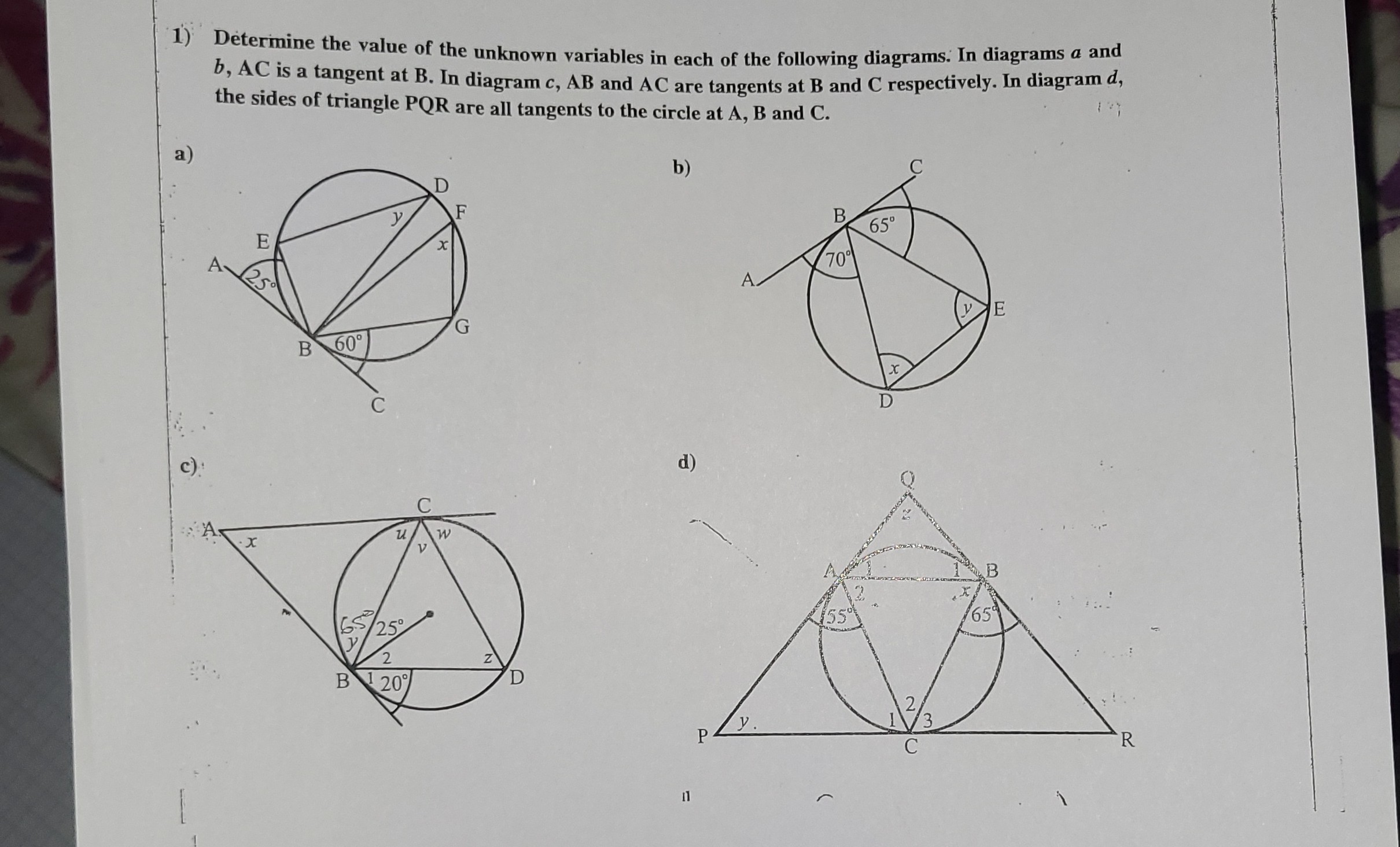 [GET ANSWER] 1) Determine the value of the unknown variables in each of ...