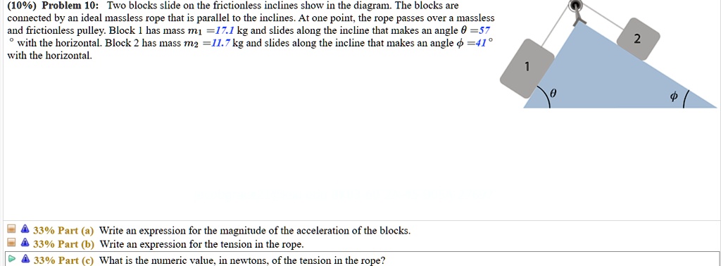 10 problem 10 two blocks slide on the frictionless inclines show in the diagram the blocks are ...