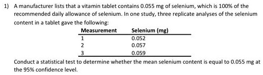SOLVED: 1) A manufacturer lists that a vitamin tablet contains 0.055 mg ...