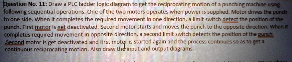 Question No. 11: Draw a PLC ladder logic diagram to get the ...