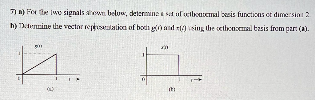 7) a) For the two signals shown below, determine a set of orthonormal basis functions of ...