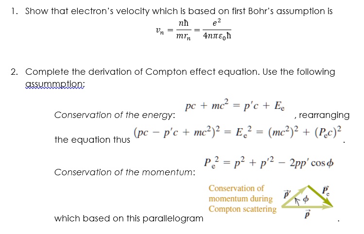 SOLVED: Show that electron's velocity, which is based on the first Bohr ...