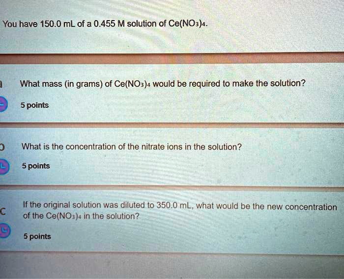 you have 1500 ml of a 0455 m solution of cenoza what mass in grams of ...