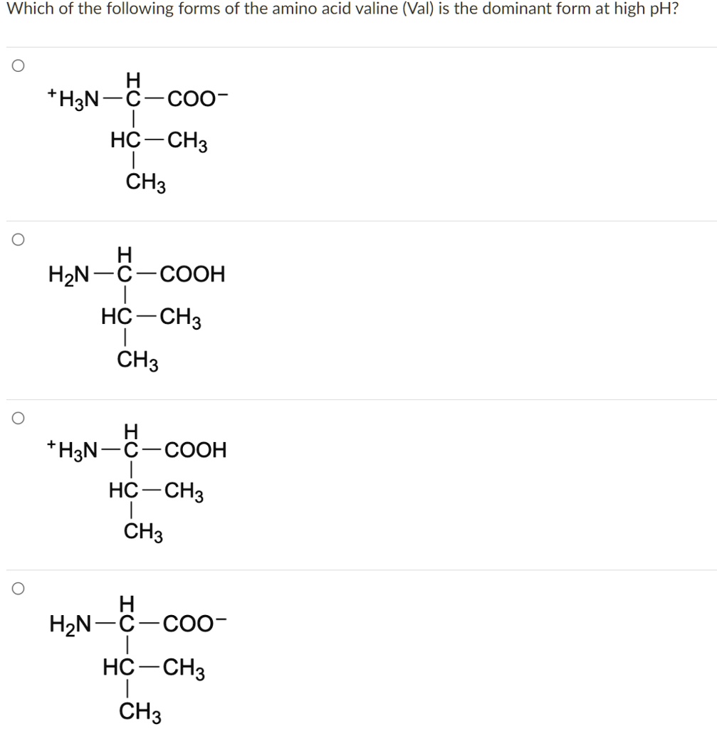 Which of the following forms of the amino acid valine (Val) is the ...