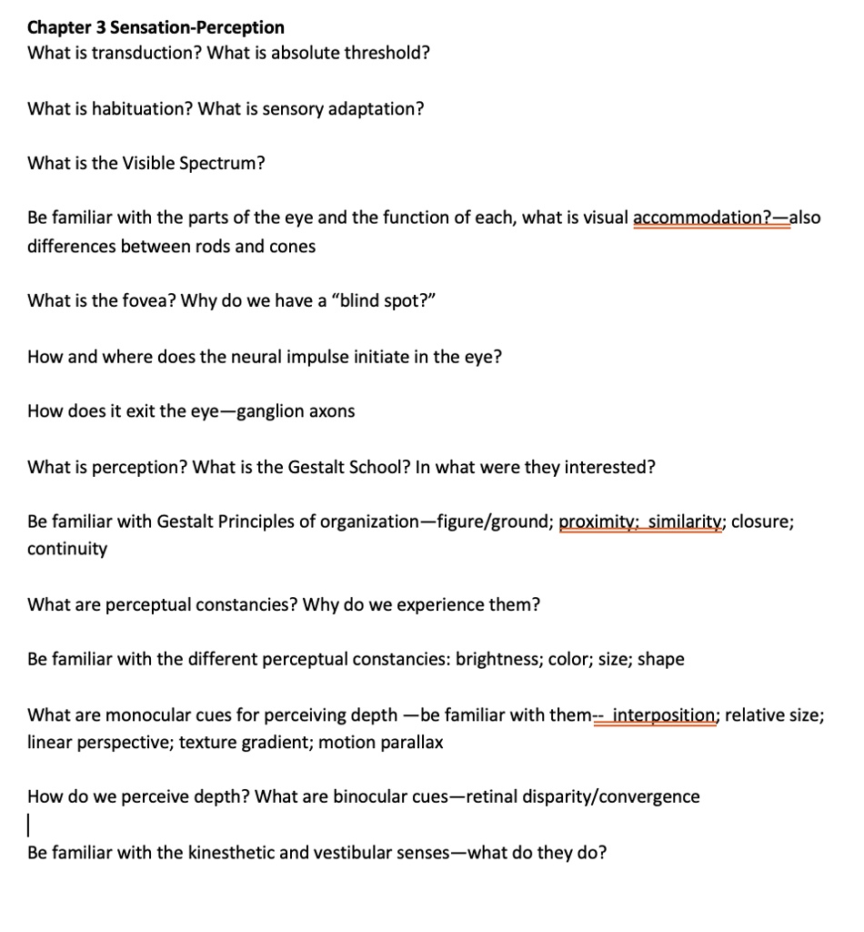Chapter 3 Sensation-Perception What is transduction? What is absolute ...