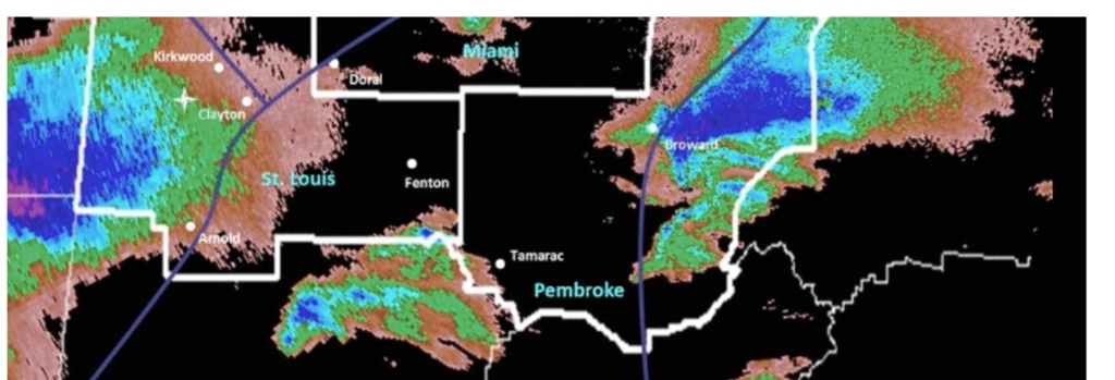 SOLVED: A. Label two areas on the Doppler radar image (top) that should ...