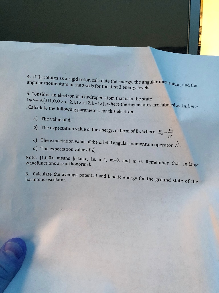 if hz rotates as rigid angular momentum rotor calculate the energy the ...