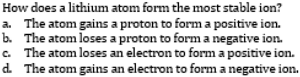 SOLVED: 'How does a lithium atom form the most stable ion? Hov; doeza ...