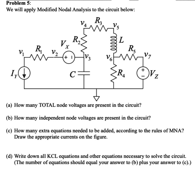SOLVED: Problem 5: We will apply Modified Nodal Analysis to the circuit below: (a) How many ...