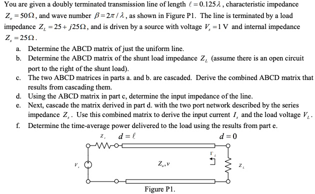 You are given a doubly terminated transmission line of length ℓ = 0.125λ, characteristic ...