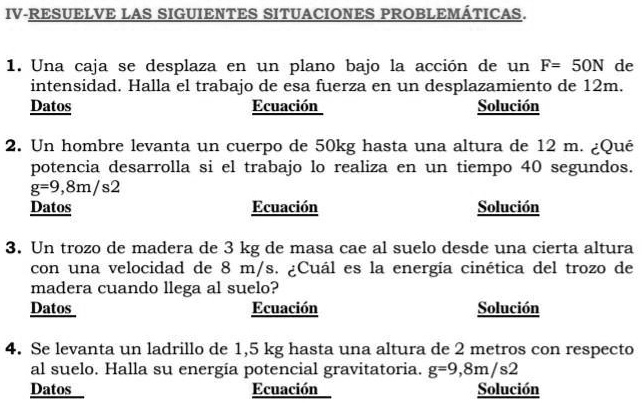 SOLVED: Resuelve las siguientes situaciones problemáticas. AYUDA !! IV ...