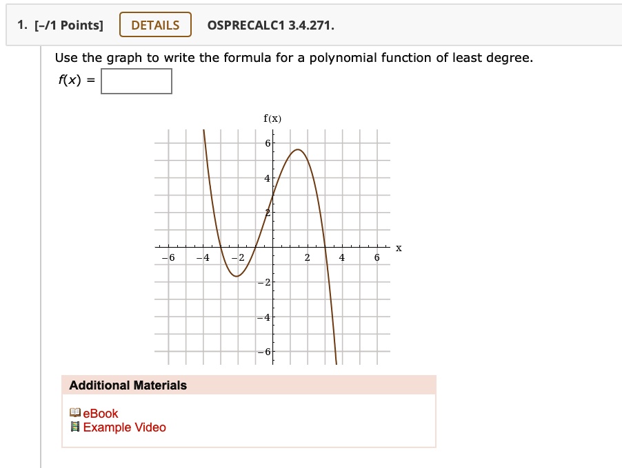 SOLVED: DETAILS PRECALC1 3.4.271 Use the graph to write the formula for ...