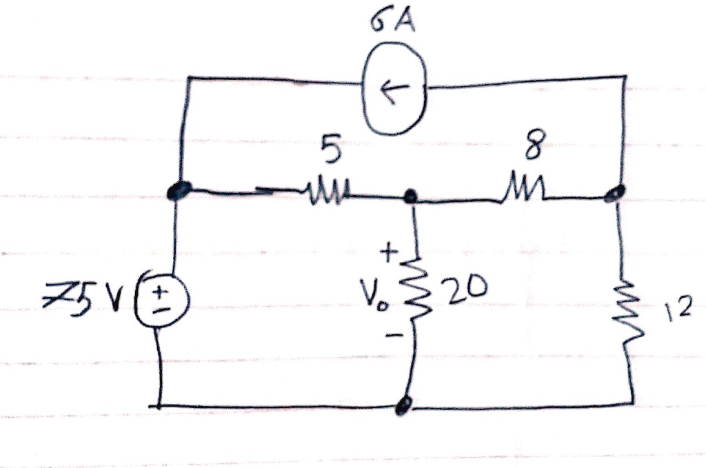 SOLVED: Use the principle of superposition to solve for V0 in the circuit. 1- First, remove the ...