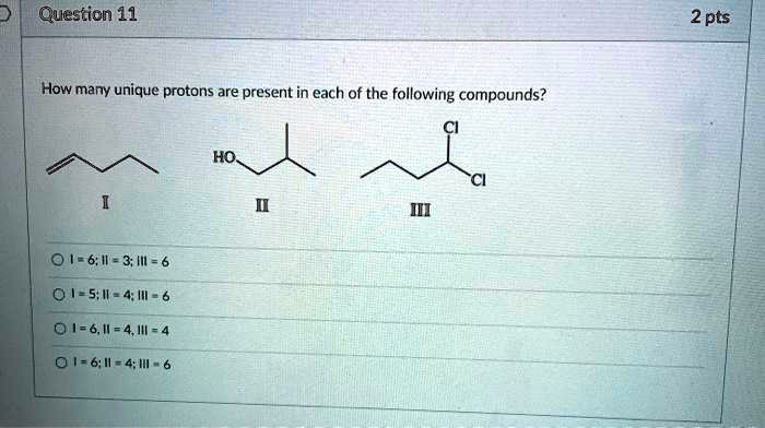 SOLVED: How many unique protons are present in each of the following ...