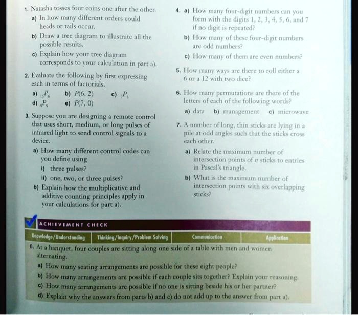 SOLVED: 1.Natasha tosses four coins one after the other. a In how many different orders could ...