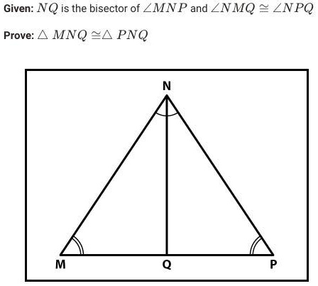Given: NQ is the bisector of ?MNP and ?NMQ ? ?NPQ Prove: ?MNQ ? ?PNQ ...