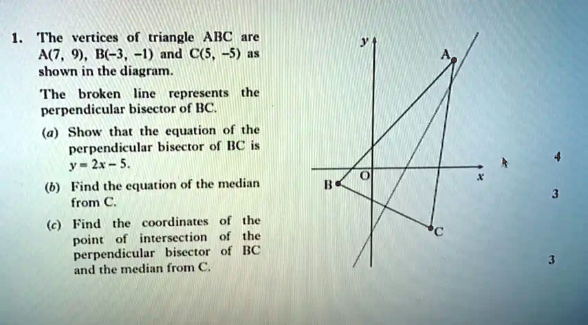 Solved The Vertices Of Triangle Abc Are A 9 B 3 1 And C 5 5 Shown In The Diagram