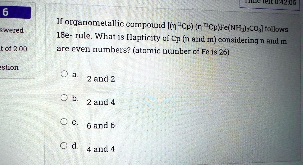 If organometallic compound [(η^nCp) (η^mCp)Fe(NH3)2CO3] follows 18e ...